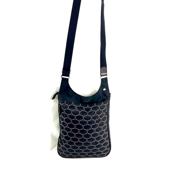 Mosey | Bags | Mosey Black Nylon Convertible Crossbody Bag Pink Ovals ...